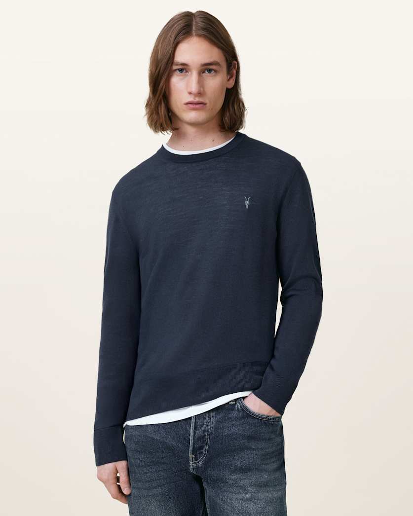 Mode Merino Crew Neck Ramskull Jumper NAVY BLUE | ALLSAINTS